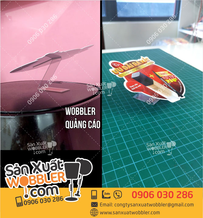 Wobbler quảng cáo có chân nhựa dán trên thiét bị gia dụng