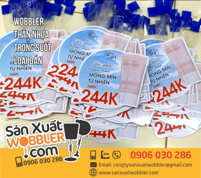 Wobbler thân mica rủ mỹ phẩm giảm giá 244k